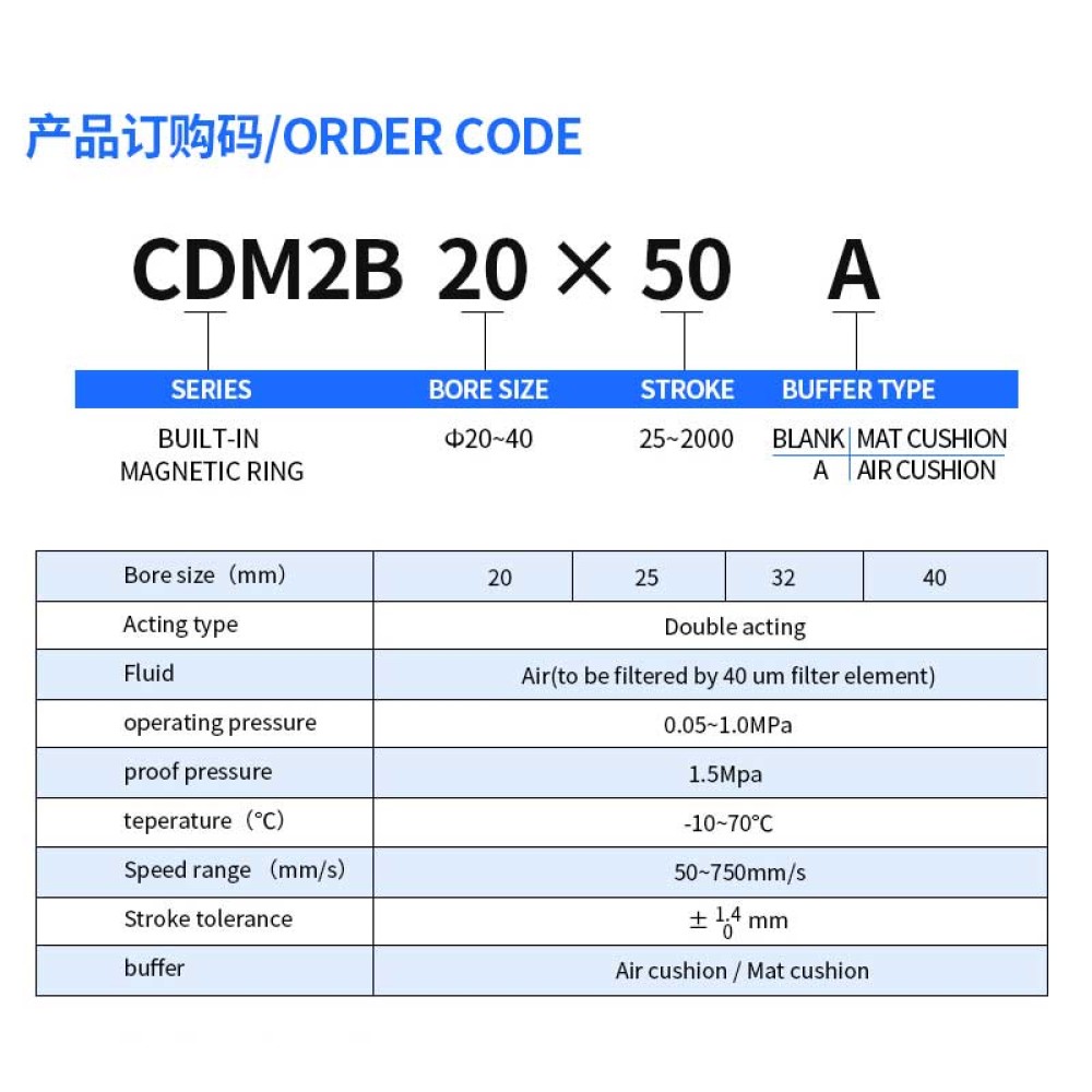 CDM2B Series Stainless Steel MF Type Cylinder Pneumatic Components