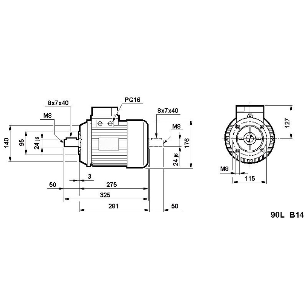 AC Motor TN90L 4 Pole 1.5kW 1500RPM B14 Flange