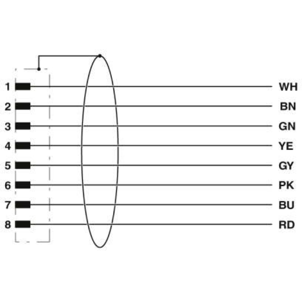 M12 8 Pole Cable L=1500mm MALE Shielded with Openend