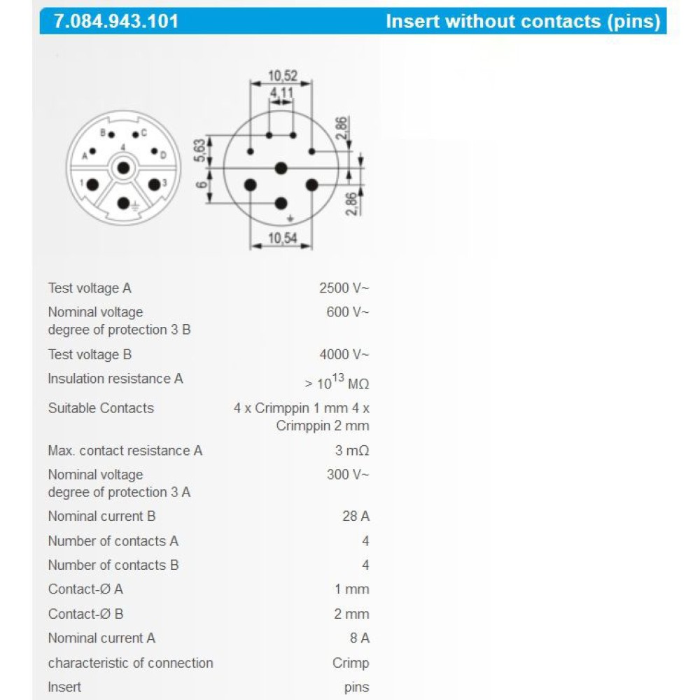 M23 Power Cable Connector Male (Housing/Insert/Contacts)