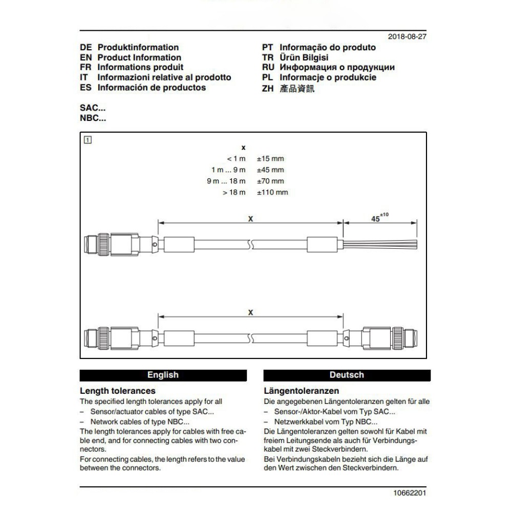 M8 3 Pole Cable L=1500mm MALE-FEMALE Straight Shielded