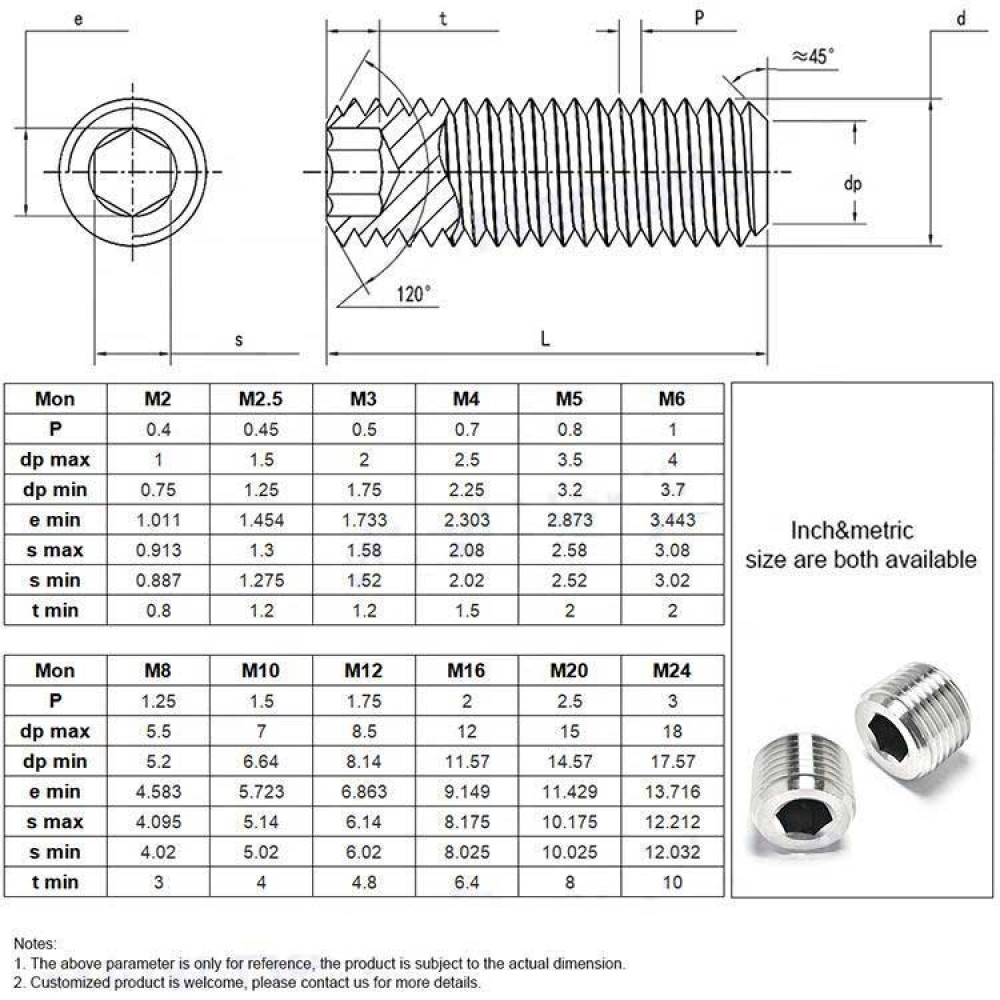 Stainless Steel 304 316 Anti Rust DIN913 Flat Point Hex Socket Grub Screws