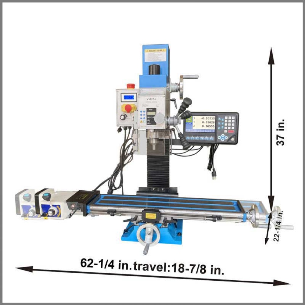 VM25L-DP 7" x 27" Benchtop Milling Machine Variable Speed 100-2250 RPM ...