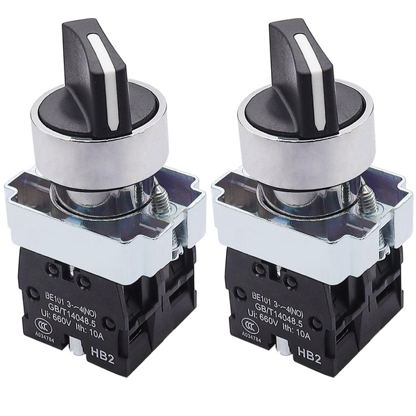 2Pcs 22mm Selector Switch 2 NO 3 - Positions Maintained Latching Rotary ...