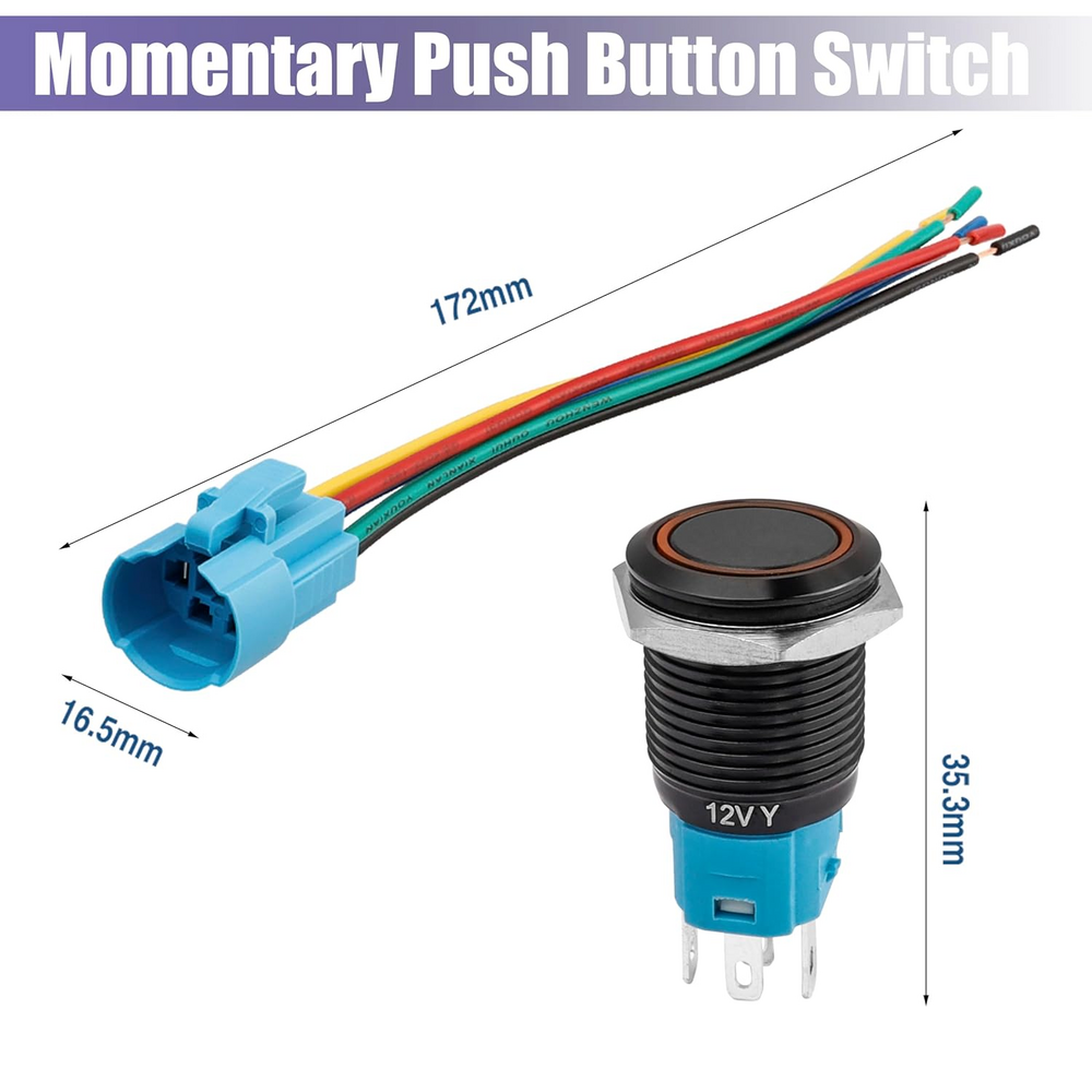 Spring Loaded Push Button Switch, 2Pcs Yellow Led Momentary Switch 5 ...