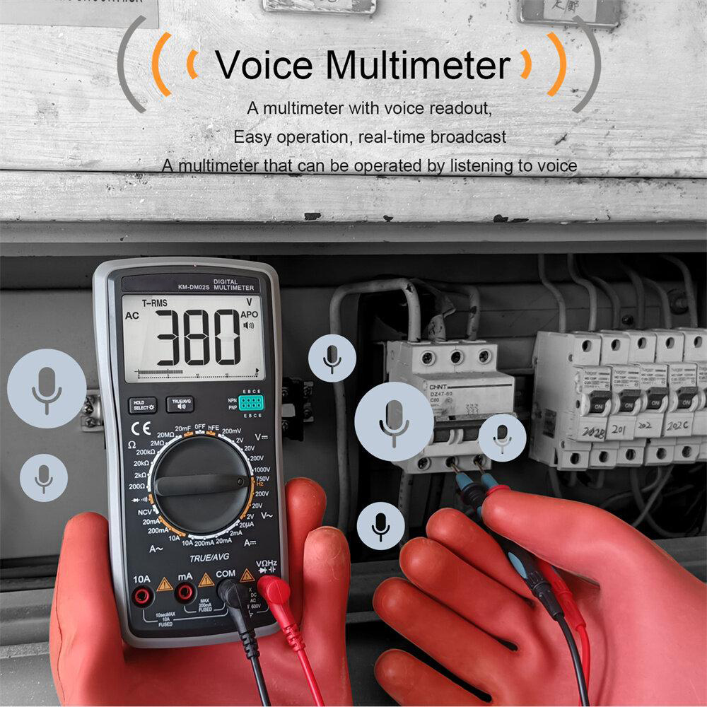 KM-DM02S Digital Multimeter with Voice Broadcast True RMS Measurement ...