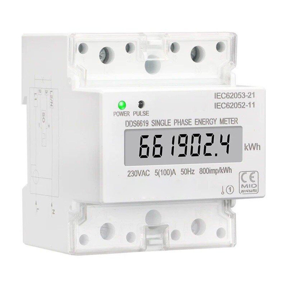 Din Rail Single Phase Electronic Energy Meter AC 220V 100A
