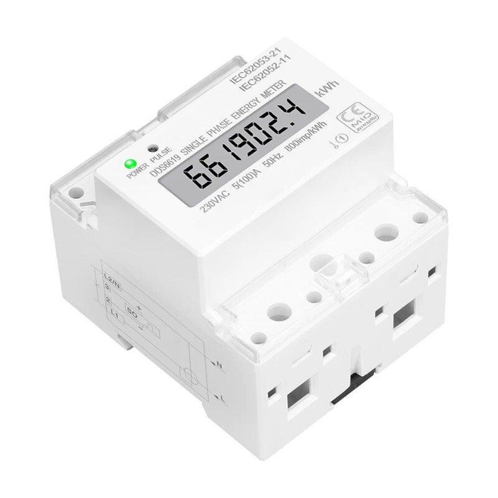 Din Rail Single Phase Electronic Energy Meter AC 220V 100A