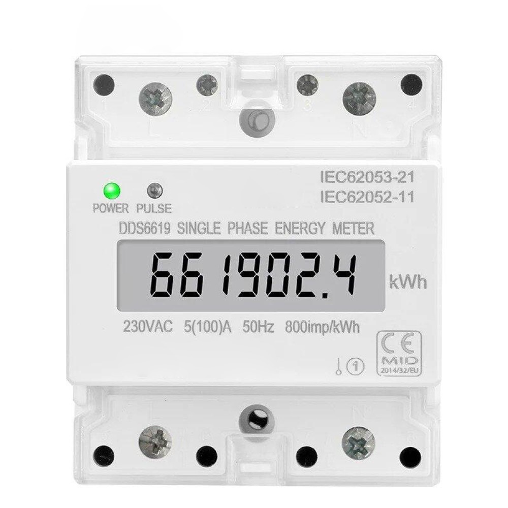 Din Rail Single Phase Electronic Energy Meter AC 220V 100A