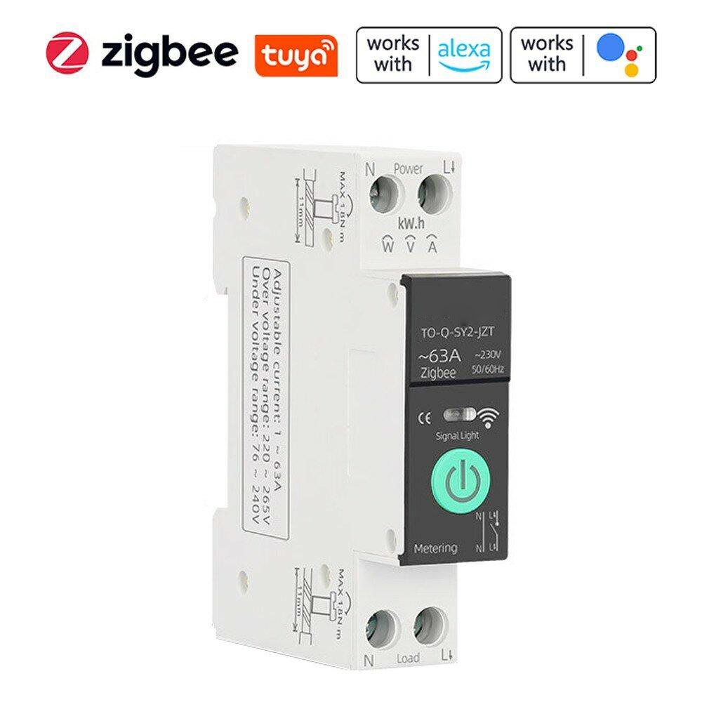 Tuya Intelligent Circuit Breaker with Metering 1P 63A DIN Rail Support 3 Timing Modes Multiple ...