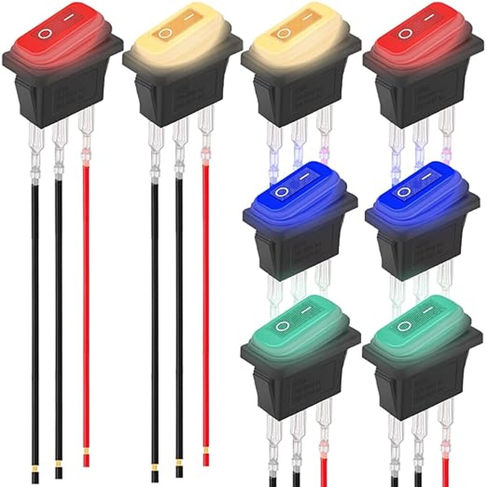 8Pcs Automotive Rocker Switches Waterproof DC 12V 20A DC 24V 10A SPST 3 ...