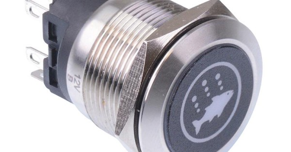 Live Fish' Red LED Latching 22mm Vandal Push Button Switch SPDT 12V