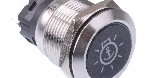 Mooring Light' White LED Latching 19mm Vandal Push Button Switch SPDT 12V