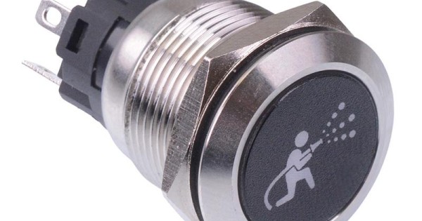 Wash Down' Blue LED Latching 19mm Vandal Push Button Switch SPDT 12V