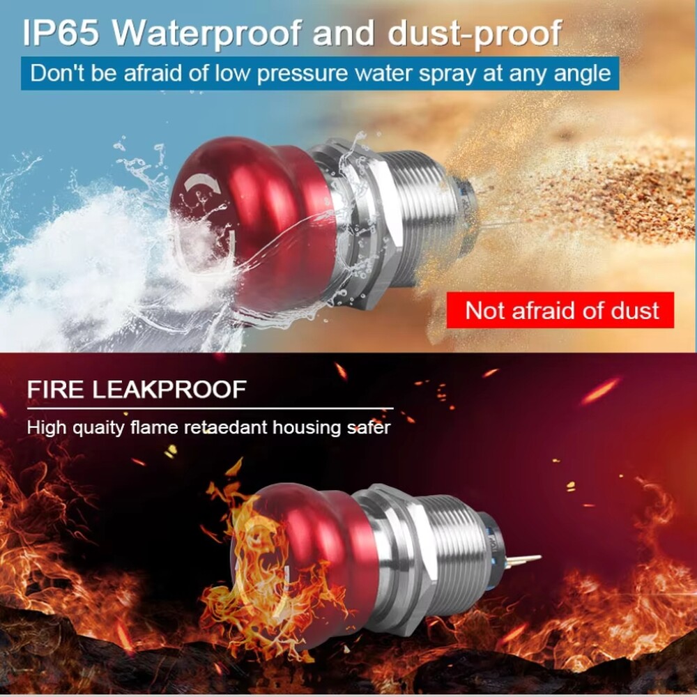 1NO 1NC Waterproof Metal Latching Emergency Stop Switches Mushroom Push ...