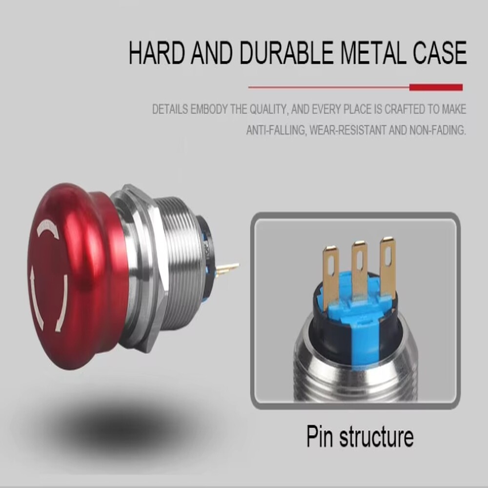 1NO 1NC Waterproof Metal Latching Emergency Stop Switches Mushroom Push Button Switch