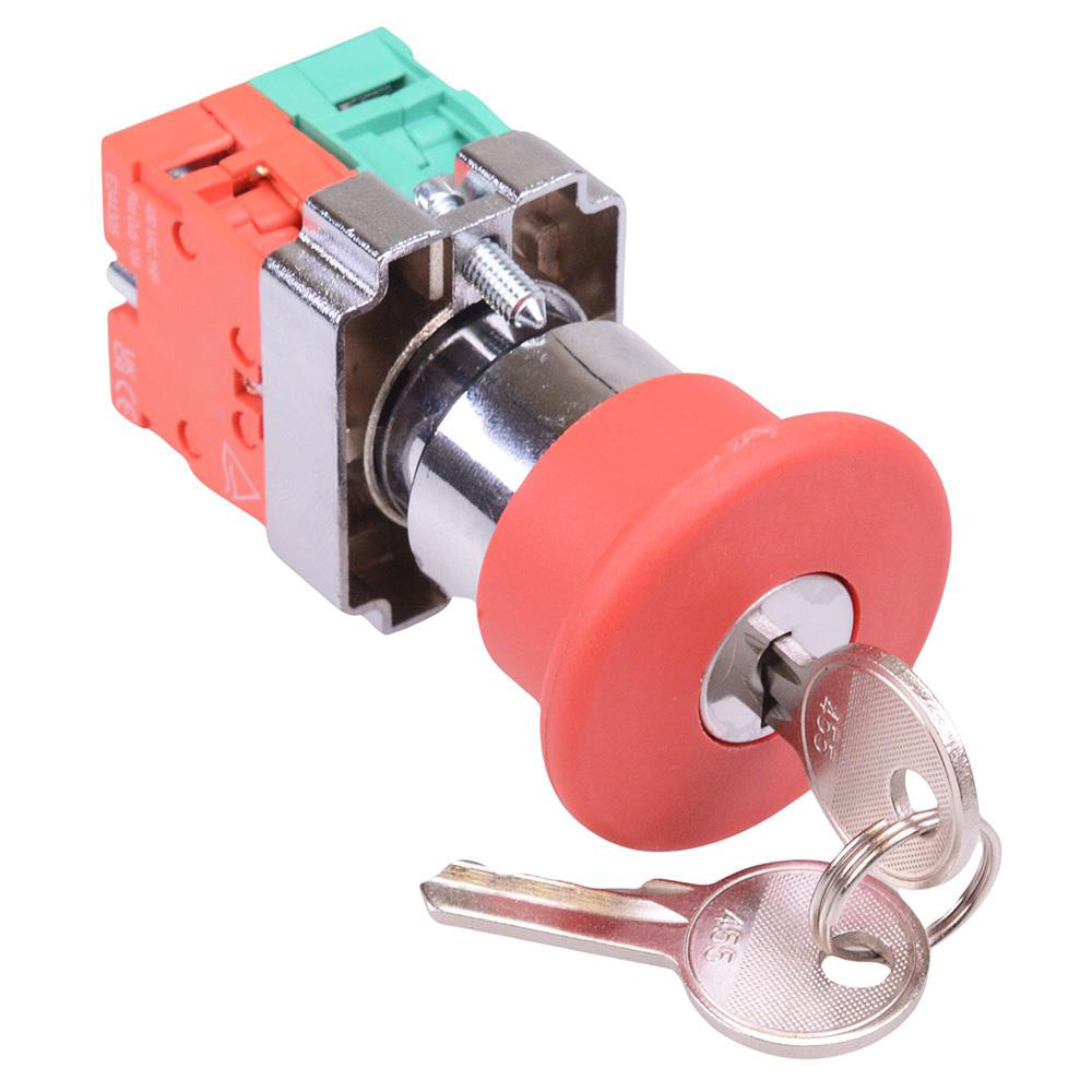 PtecMetMushK40 Key Release 40mm Emergency Stop Button Switch 10A 1NO-1NC