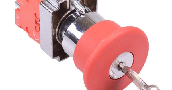 PtecMetMushK40 Key Release 40mm Emergency Stop Button Switch 10A 2NC