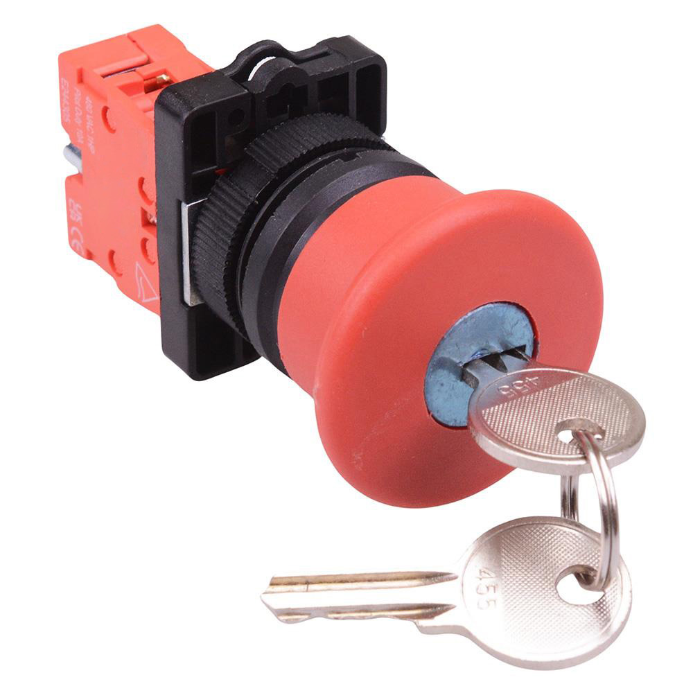 PtecMushK40 Key Release 40mm Emergency Stop Button Switch Plastic 10A 1NC