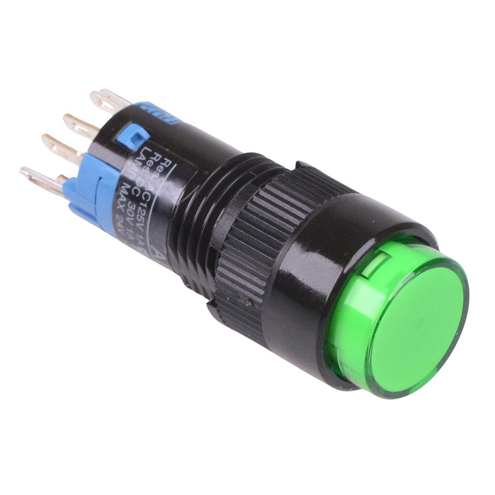 Green 12mm Latching Round illuminated Push Button Switch