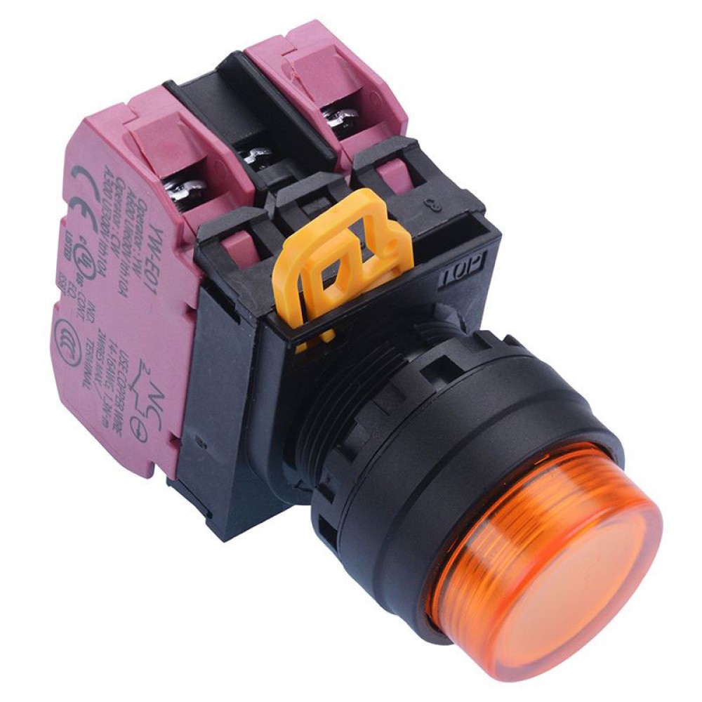 Amber 12V illuminated 22mm Maintained Push Button Switch