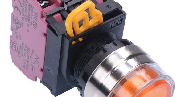 Amber 12V illuminated 22mm Maintained Push Button Switch