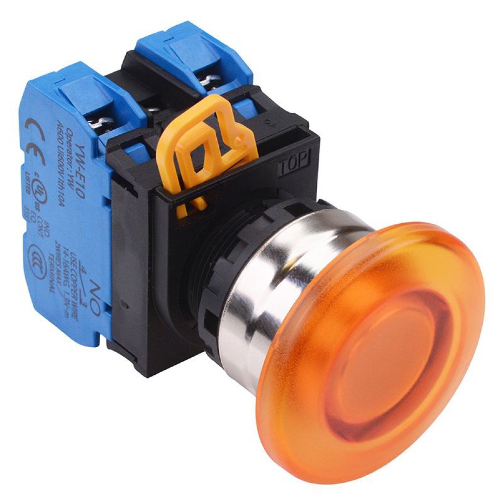 Amber 12V illuminated 22mm Metal Bezel Mushroom Momentary Push Button ...