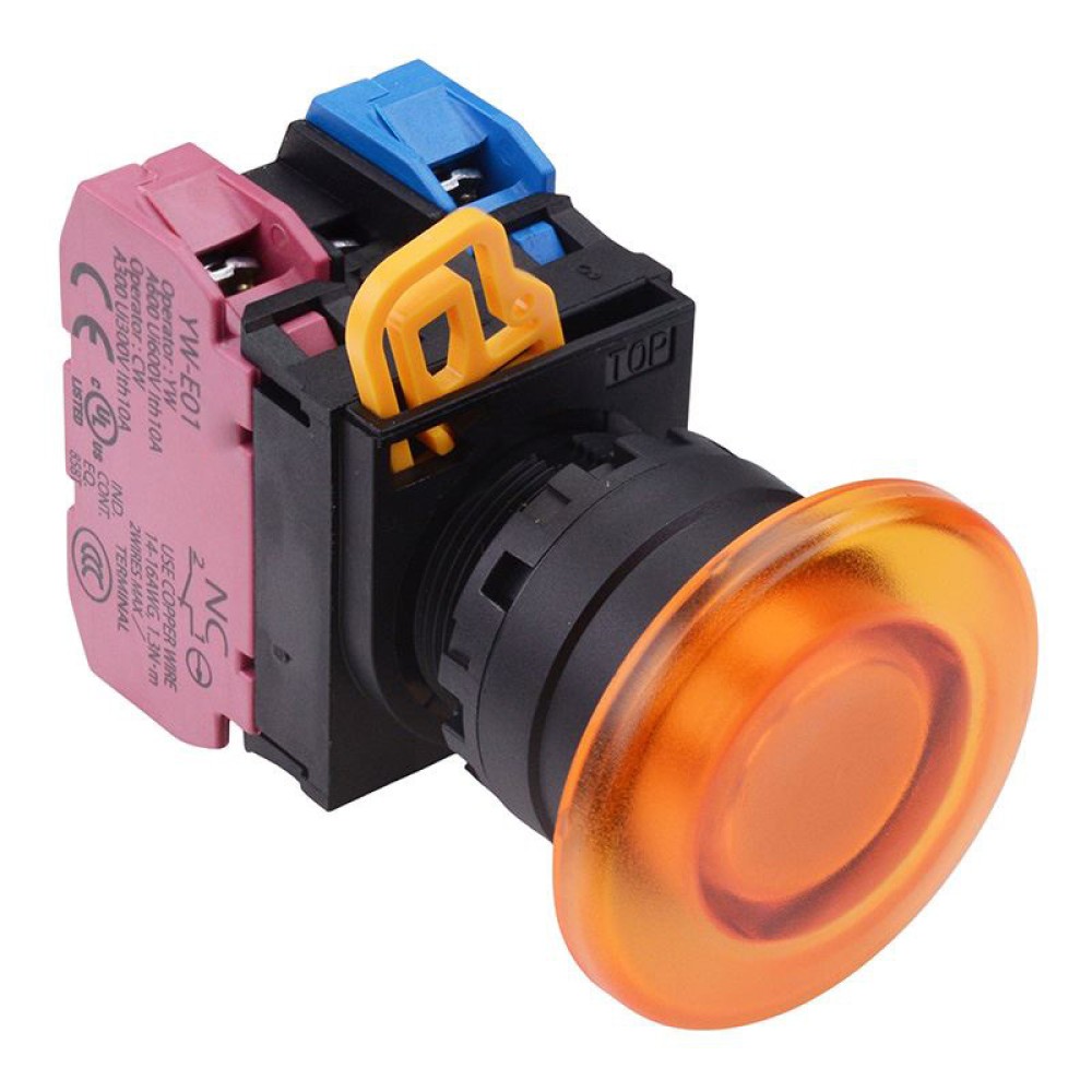 Amber 12V illuminated 22mm Mushroom Maintained Push Button Switch 1NO-1NC IP65 YW1L-A4E11Q3A