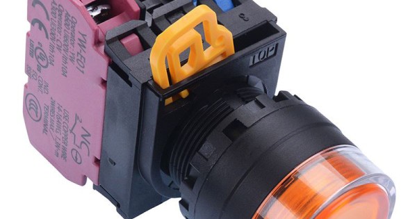 Amber 24V illuminated 22mm Maintained Shrouded Push Button Switch 1NO ...