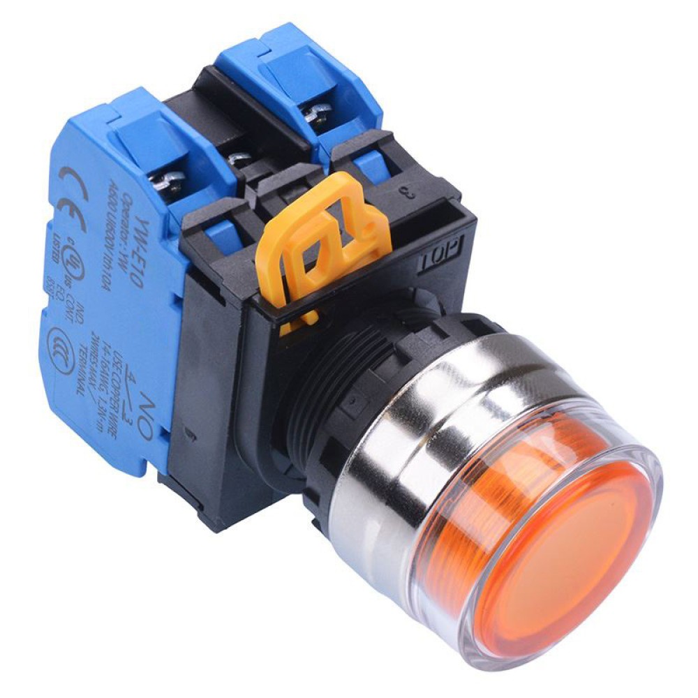 Amber 24V illuminated 22mm Metal Bezel Momentary Shrouded Push Button ...