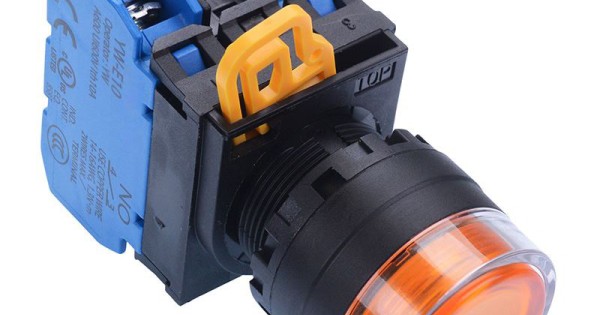 Amber 24V illuminated 22mm Shrouded Push Button Switch