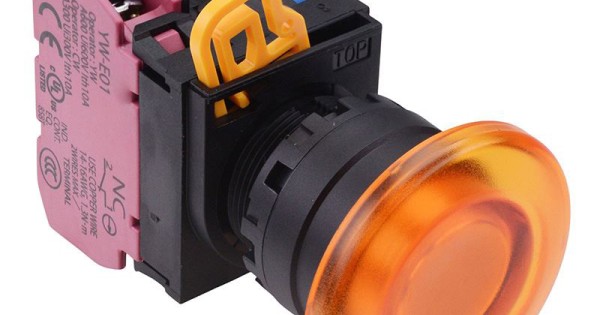 Amber 24V illuminated 22mm Mushroom Push Button Switch