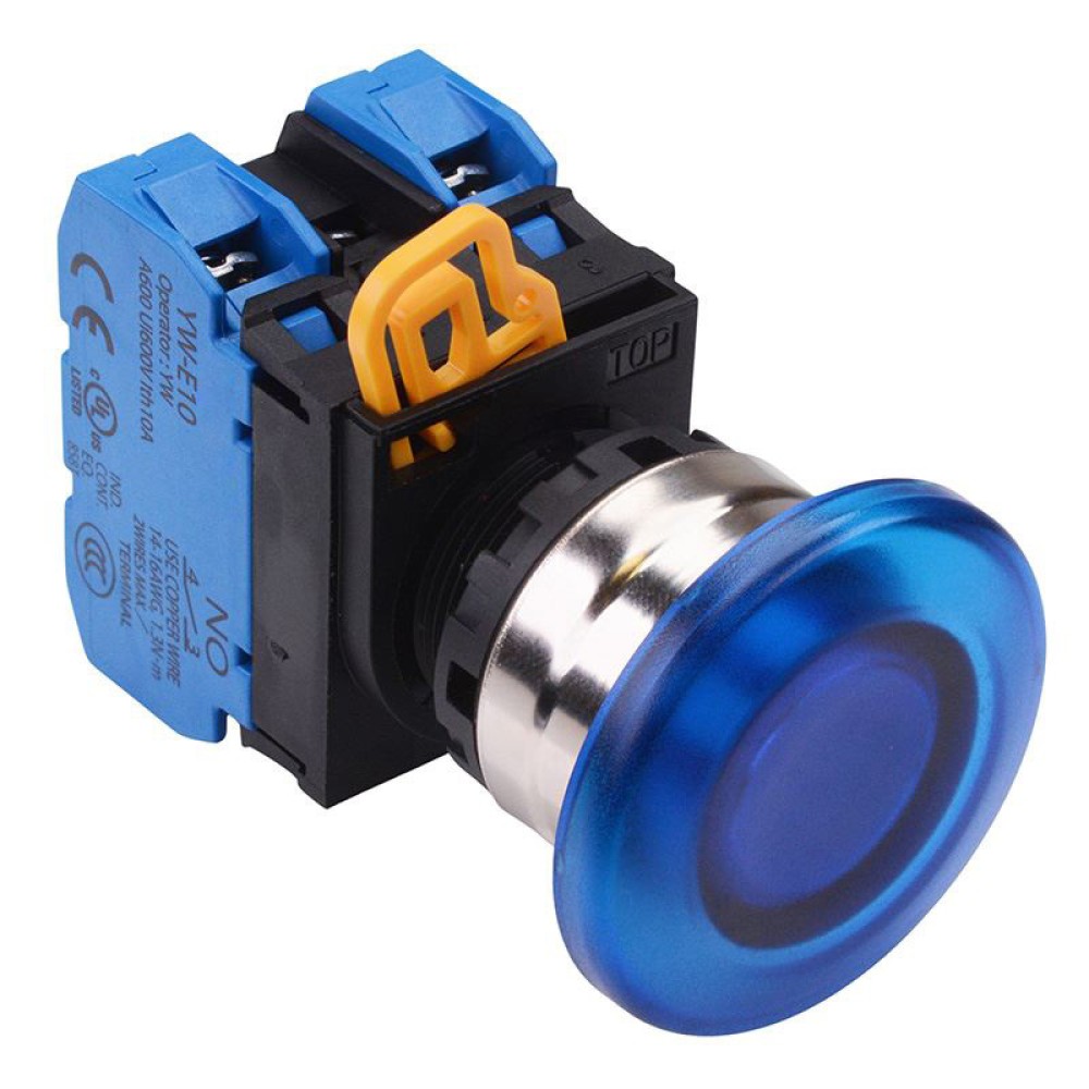 Blue 24V illuminated 22mm Metal Bezel Mushroom Maintained Push Button ...