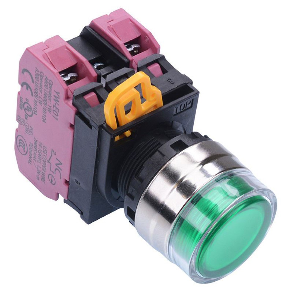 Green 12V illuminated 22mm Metal Bezel Maintained Shrouded Push Button ...