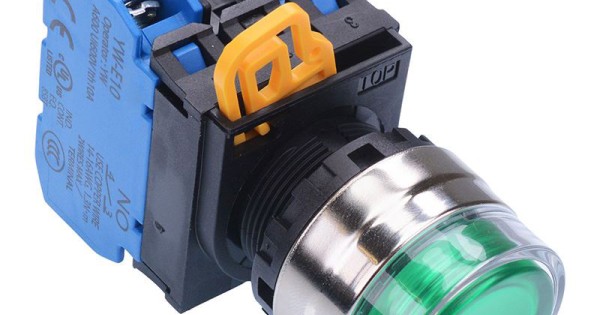 Green 12V illuminated 22mm Metal Bezel Maintained Shrouded Push Button ...