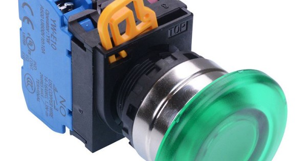 Green 12V illuminated 22mm Metal Bezel Mushroom Maintained Push Button Switch 1NO-1NC IP65 YW4L ...