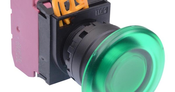 Green 12V illuminated 22mm Mushroom Maintained Push Button Switch 2NC ...