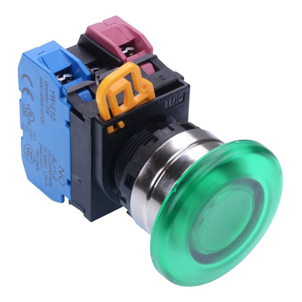 Green 24V illuminated 22mm Metal Bezel Mushroom Maintained Push Button ...