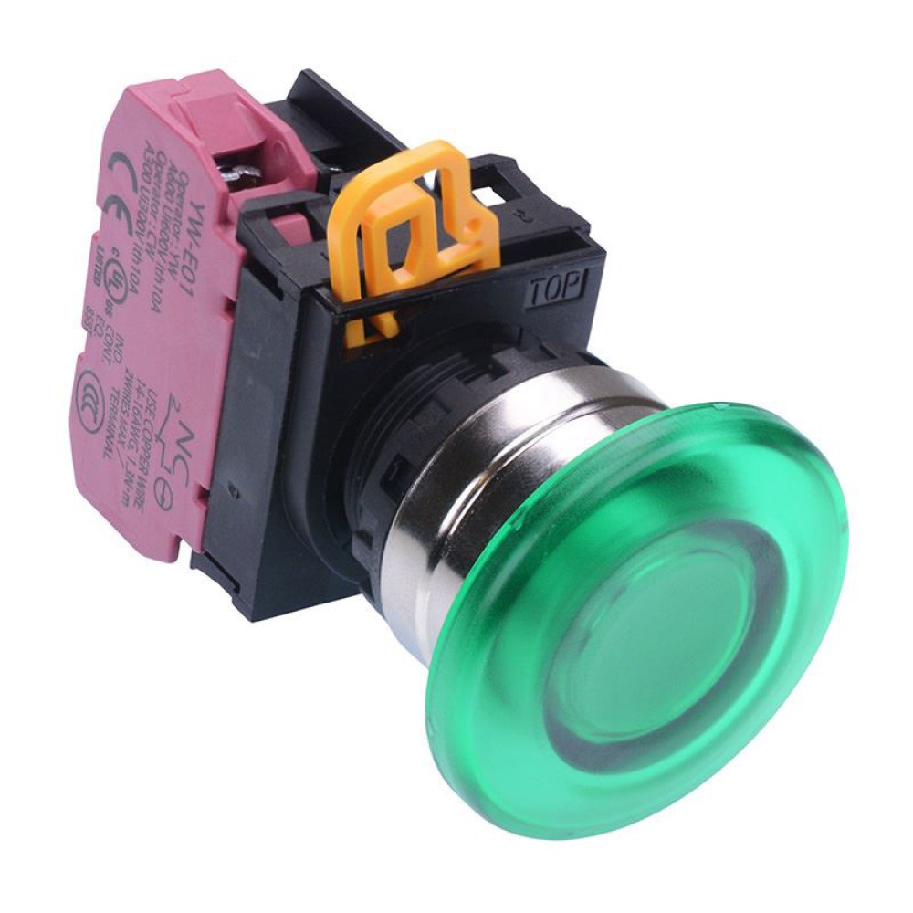 Green 24V illuminated 22mm Metal Bezel Mushroom Maintained Push Button ...