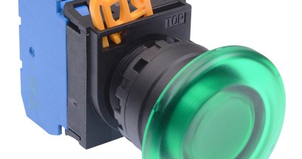 Green 24V illuminated 22mm Mushroom Momentary Push Button Switch 1NO ...