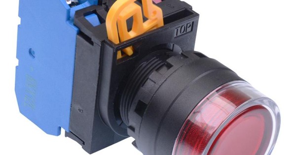 Red 12V illuminated 22mm Maintained Shrouded Push Button Switch 1NO-1NC ...