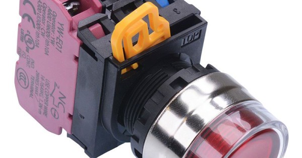 Red 12V illuminated 22mm Metal Bezel Maintained Shrouded Push Button ...