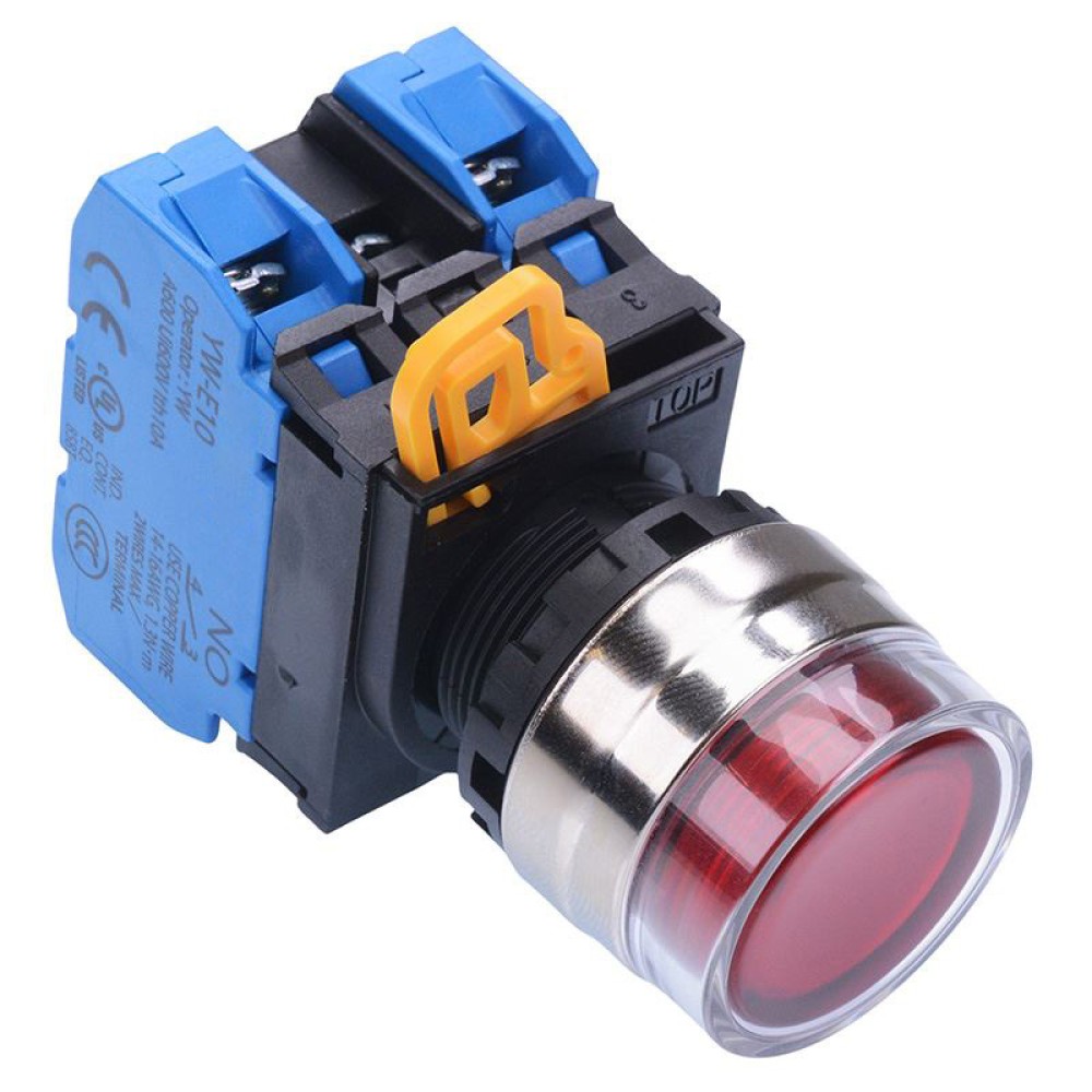 Red 12V illuminated 22mm Metal Bezel Maintained Shrouded Push Button ...