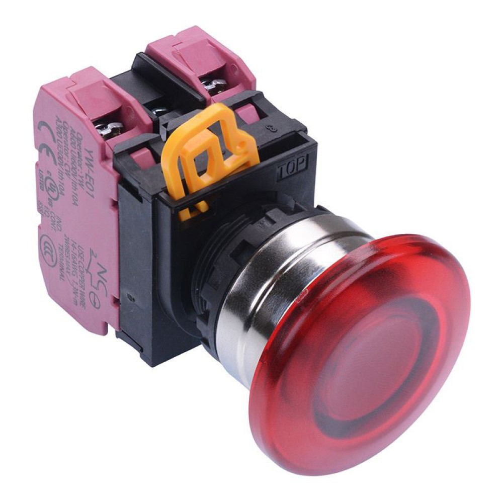 Red 12V illuminated 22mm Metal Bezel Mushroom Momentary Push Button ...