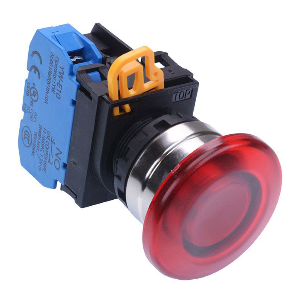Red 24V illuminated 22mm Metal Bezel Mushroom Maintained Push Button ...