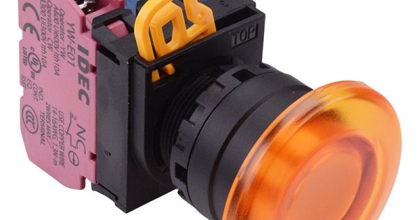 Amber 22mm Mushroom Momentary Push Button Switch 1NO-1NC