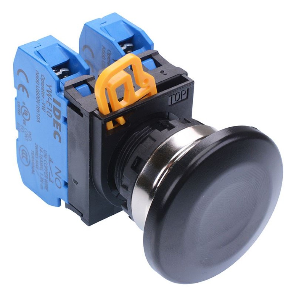 Black 22mm Bezel Mushroom Maintained Push Button Switch 2NO