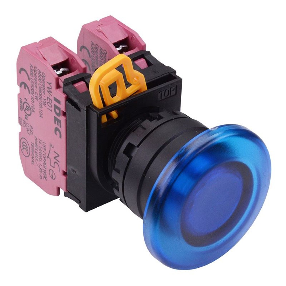 Blue 22mm Mushroom Maintained Push Button Switch 2NC IP65