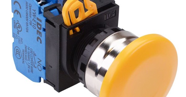Yellow 22mm Bezel Mushroom Maintained Push Button Switch 2NO
