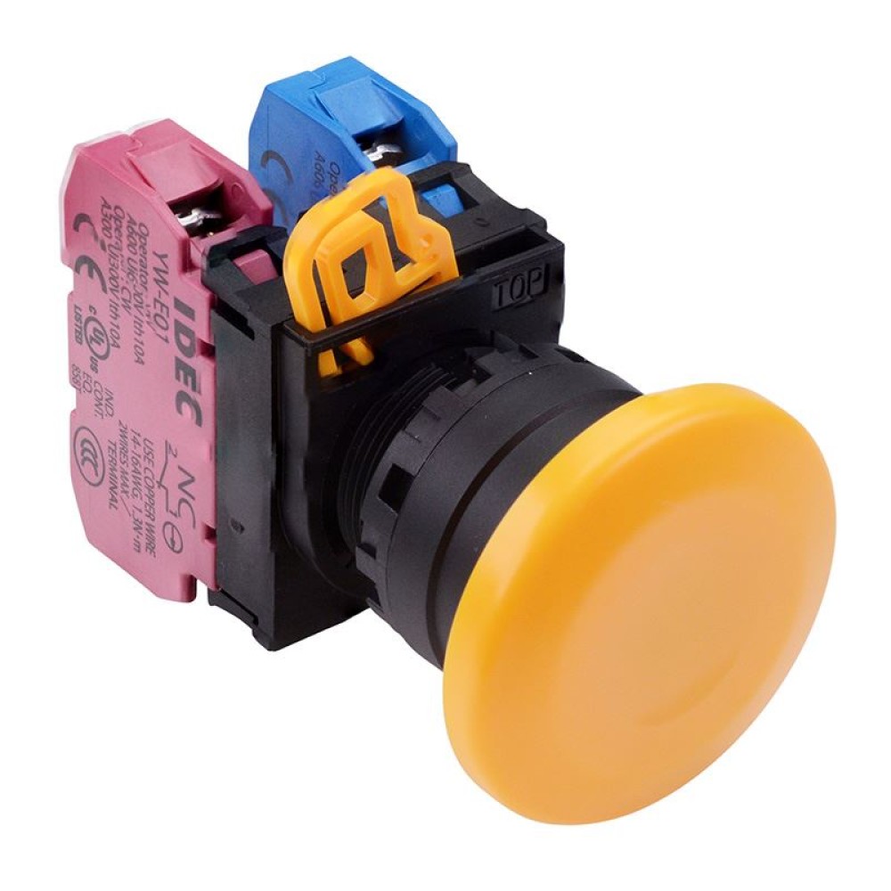 Yellow 22mm Mushroom Maintained Push Button Switch 1NO-1NC